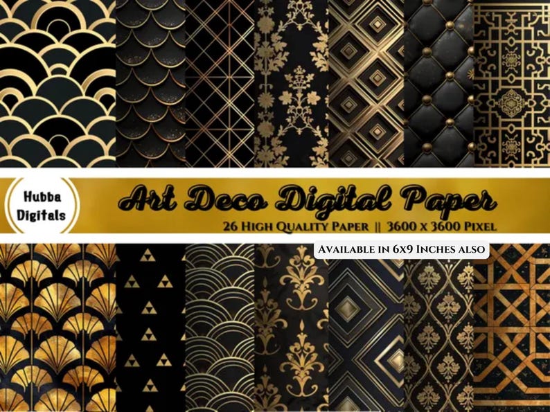 Art Deco Digital Paper, 26 Seamless Retro Art Deco Patterns in Black ...