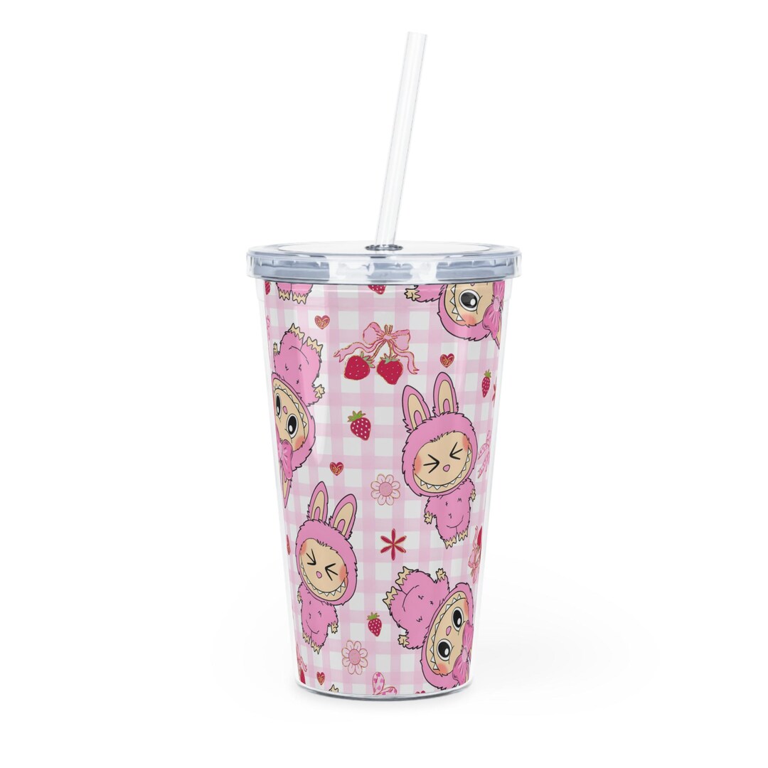 Cute Labubu Character Plastic Tumbler With Straw | Kawaii Drinkware ...