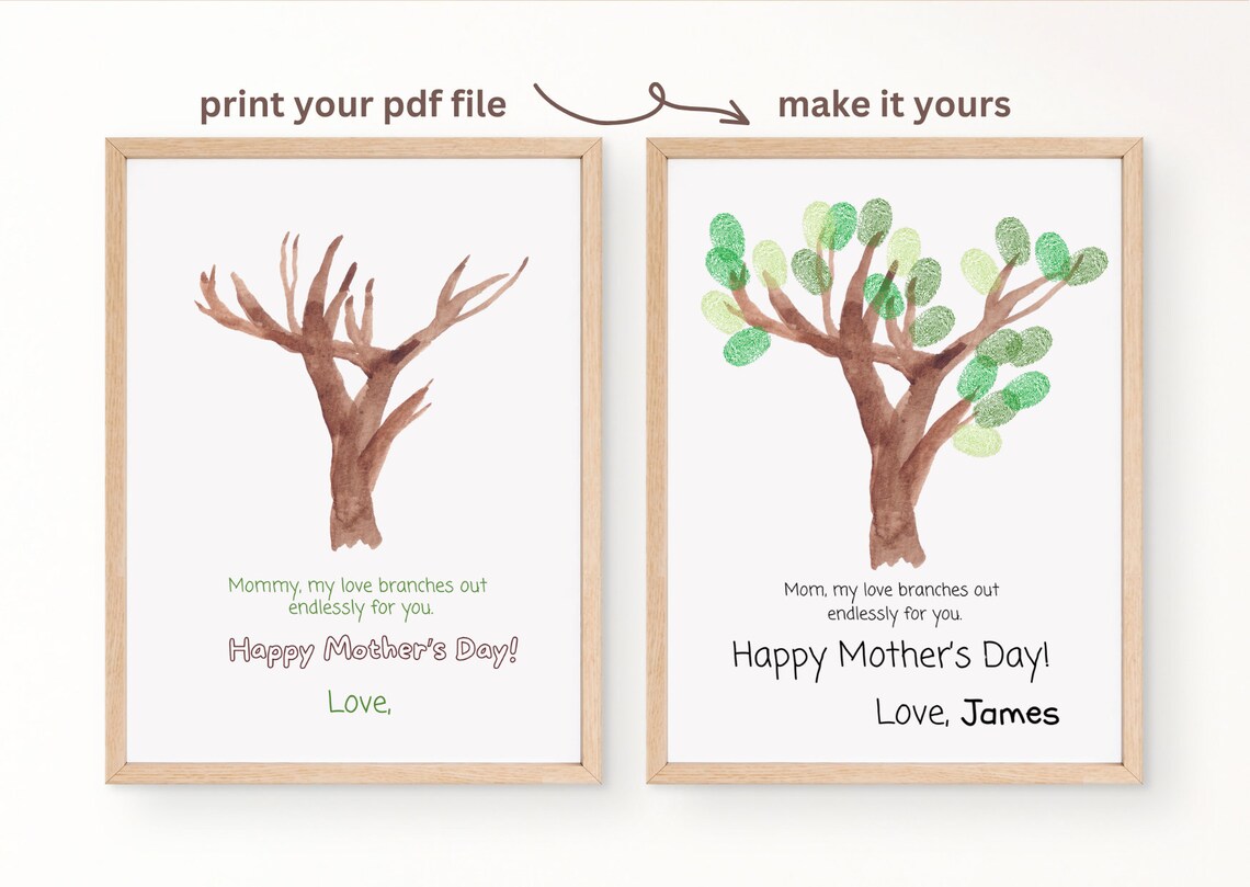 Mother's Day Tree Printable Mothers Day Thumbprint Keepsake Mothers Day ...
