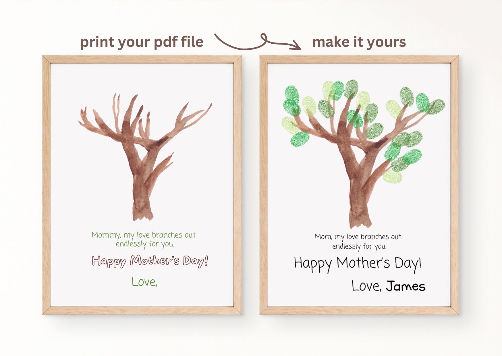 Mother's Day Tree Printable Mothers Day Thumbprint Keepsake Mothers Day ...