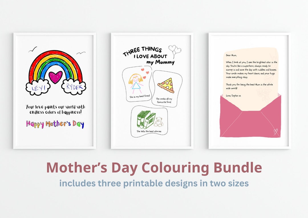 Mother’s Day Printable Colouring Art Bundle| 3 Things I Love About My ...