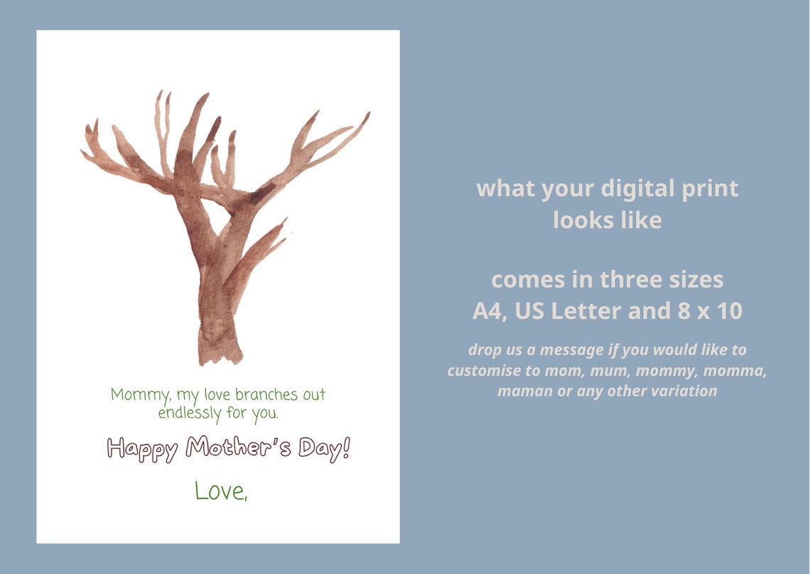 Mother's Day Tree Printable Mothers Day Thumbprint Keepsake Mothers Day ...