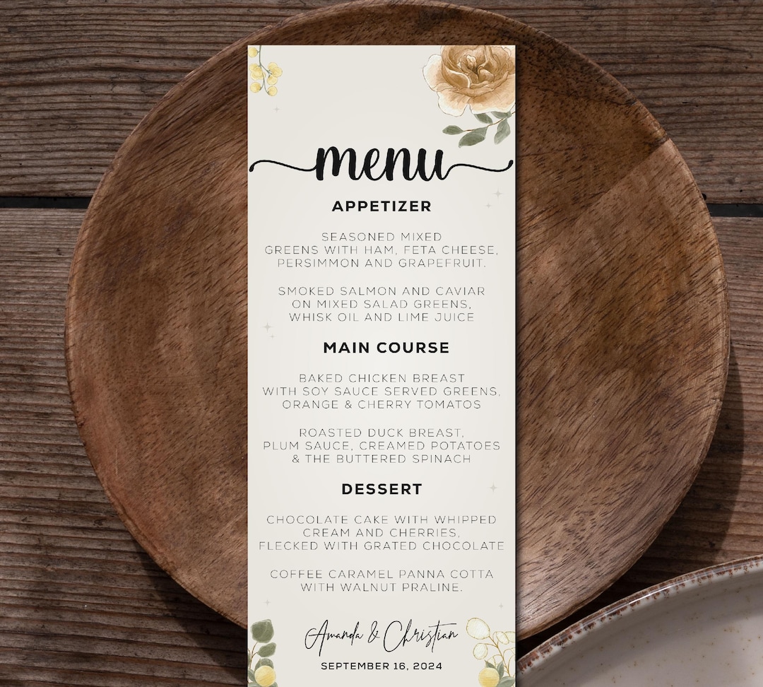 Wedding Menu Template Download | Printable Wedding Table Menu | Modern ...