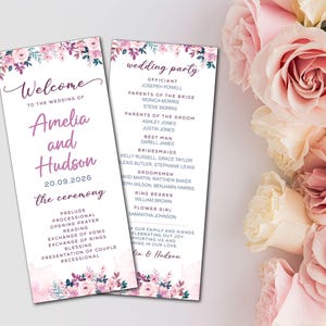 Floral Wedding Program Editable Template | Bi-fold Wedding Party ...