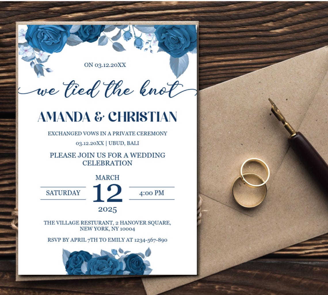We Tied the Knot Invitation Elopement Invitation Template Elopement ...