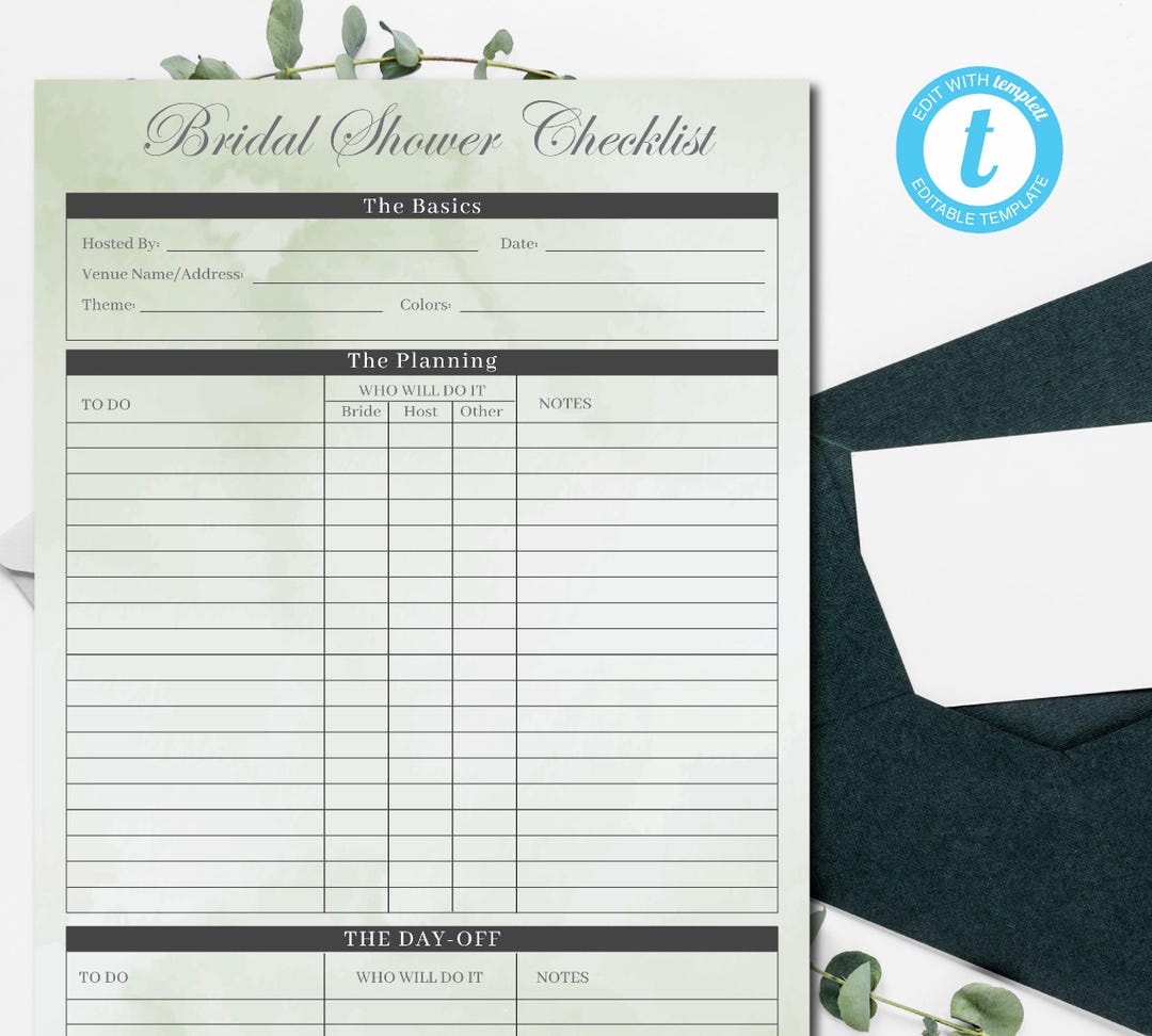Printable Bridal Shower Checklist | Bridal Shower Guide | Wedding Plan ...