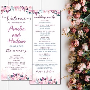 Floral Wedding Program Editable Template | Bi-fold Wedding Party ...