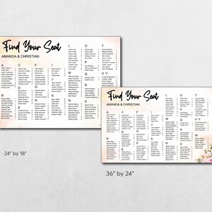 Alphabetical Seating Chart Sign Template Floral Printable Seating ...