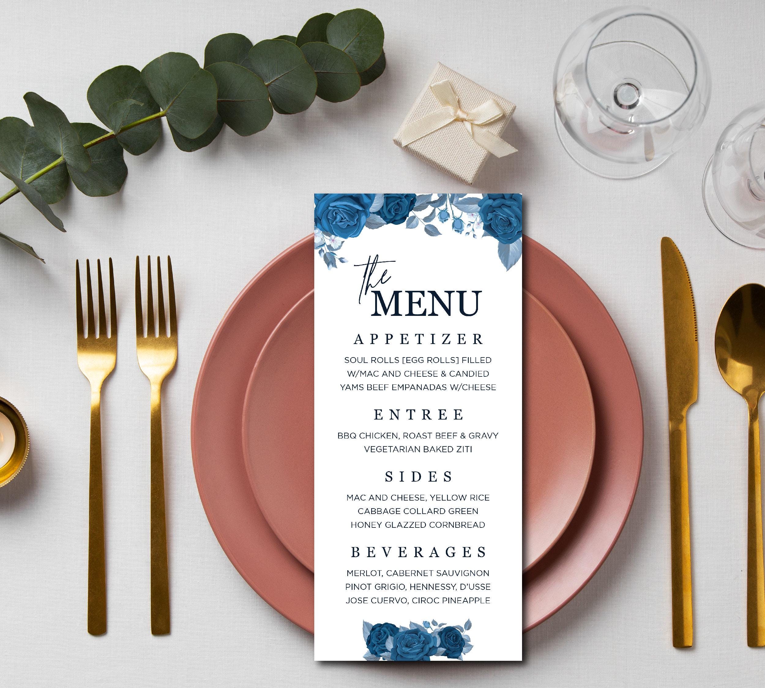 Blue Wedding Menu Template Floral Blue Wedding Dinner Menu Navy Florals ...