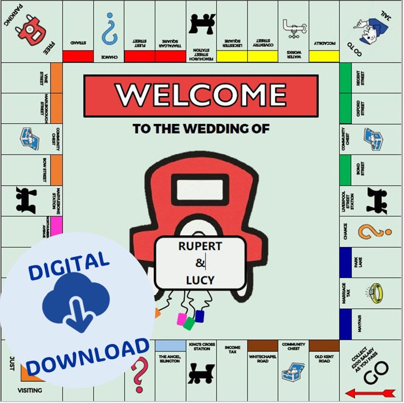 DIGITAL DOWNLOAD Monopoly Style Wedding Party Welcome Sign - Etsy