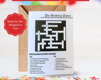 The Birthday Crossword Puzzle | Birthday Card - Etsy