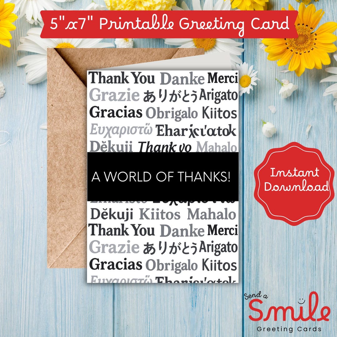 Multilingual Thank You Card: A World of Thanks Printable (instant ...