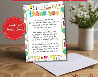 Teacher Thank You Card End of School Year Card Teacher Card Great ...