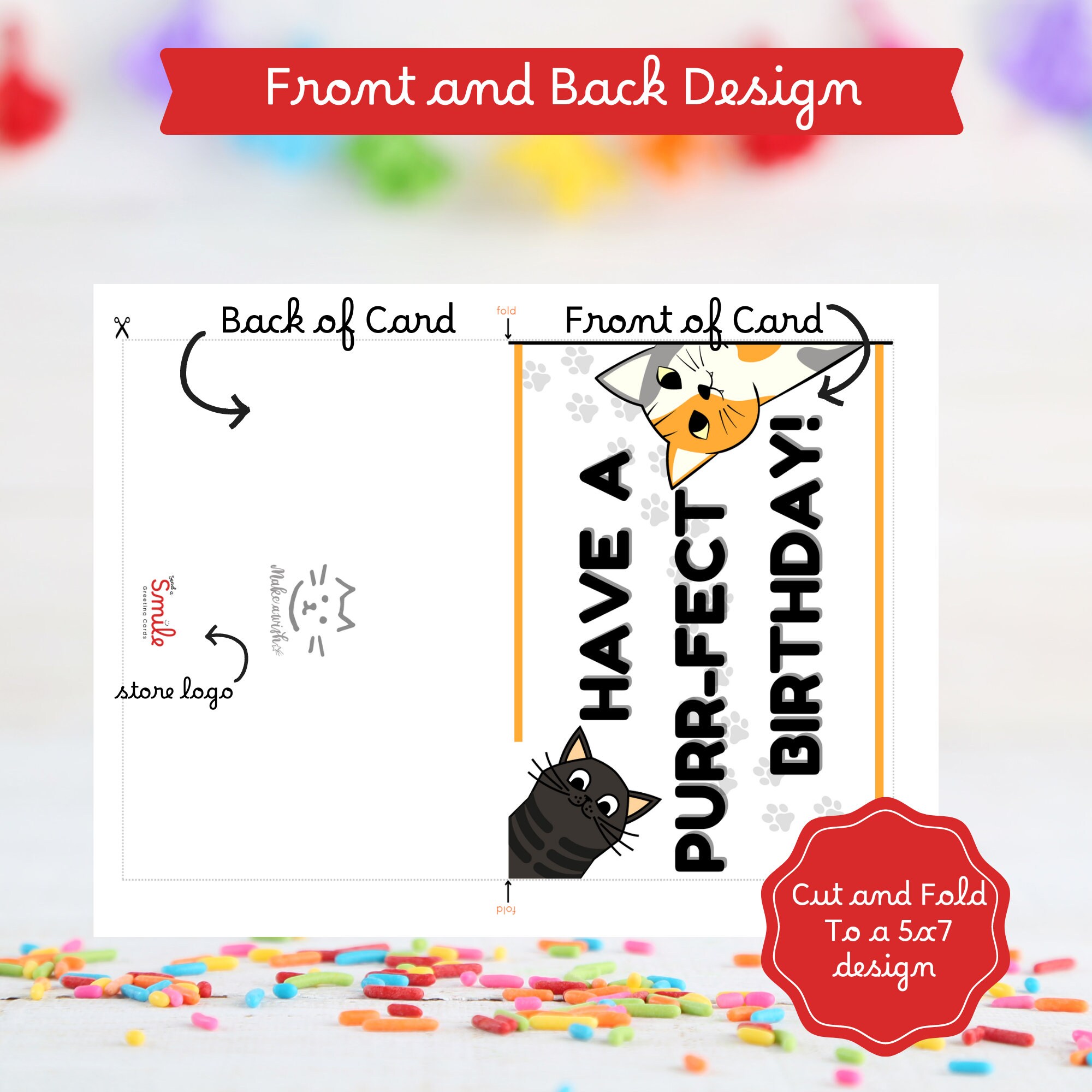 Funny Cat Birthday Card / Purr-fect Birthday / Cat Themed Card / for ...