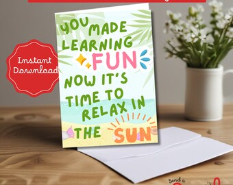 Teacher Appreciation Digital Download Cards Summer Fun Theme. Cute ...