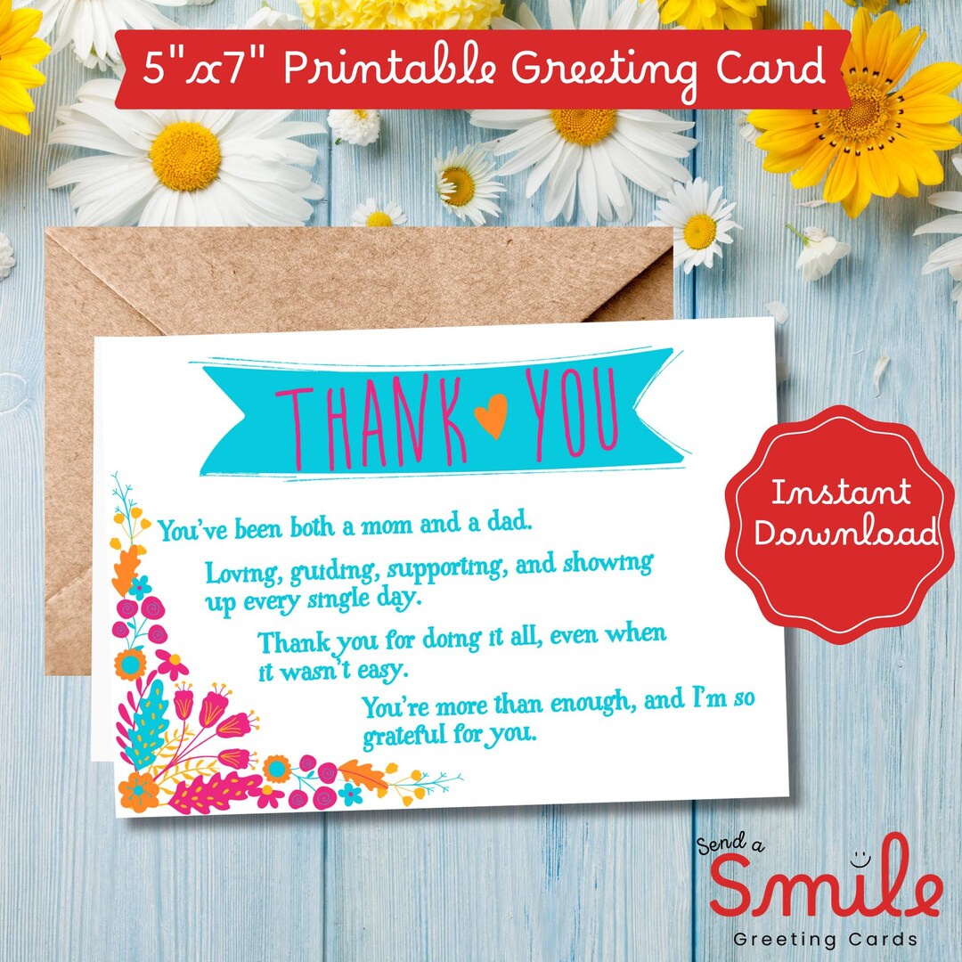 Thank You Card for a Single Parent/ Thank You Mom/ Thank You Dad ...