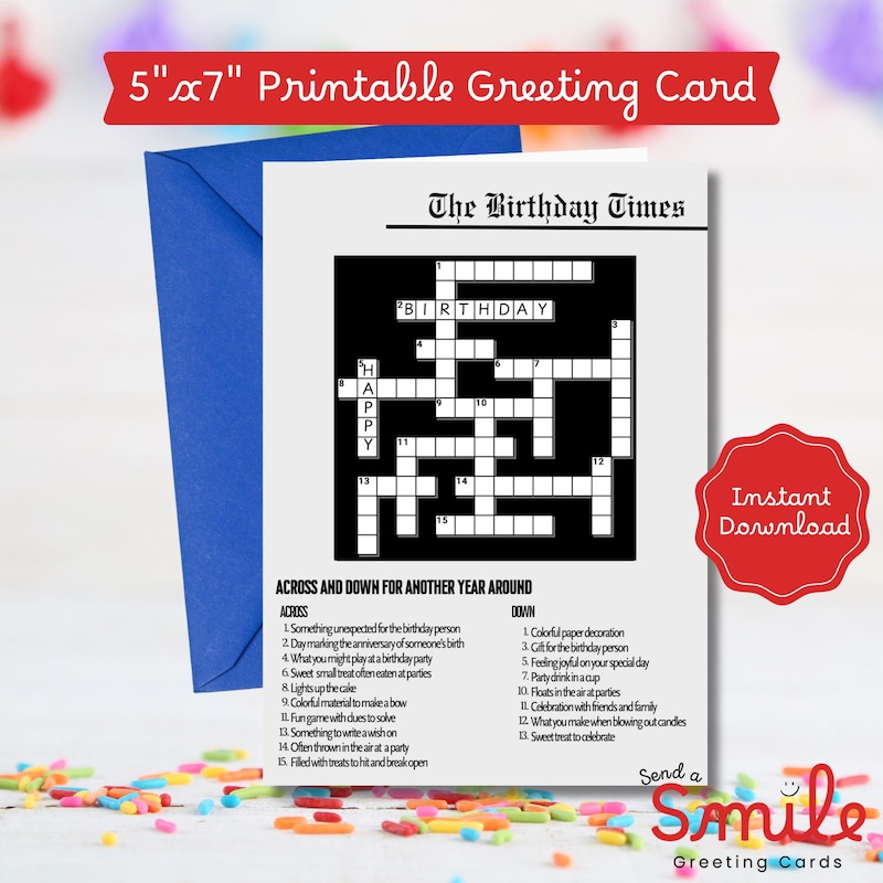 Crossword Themed Card - Etsy