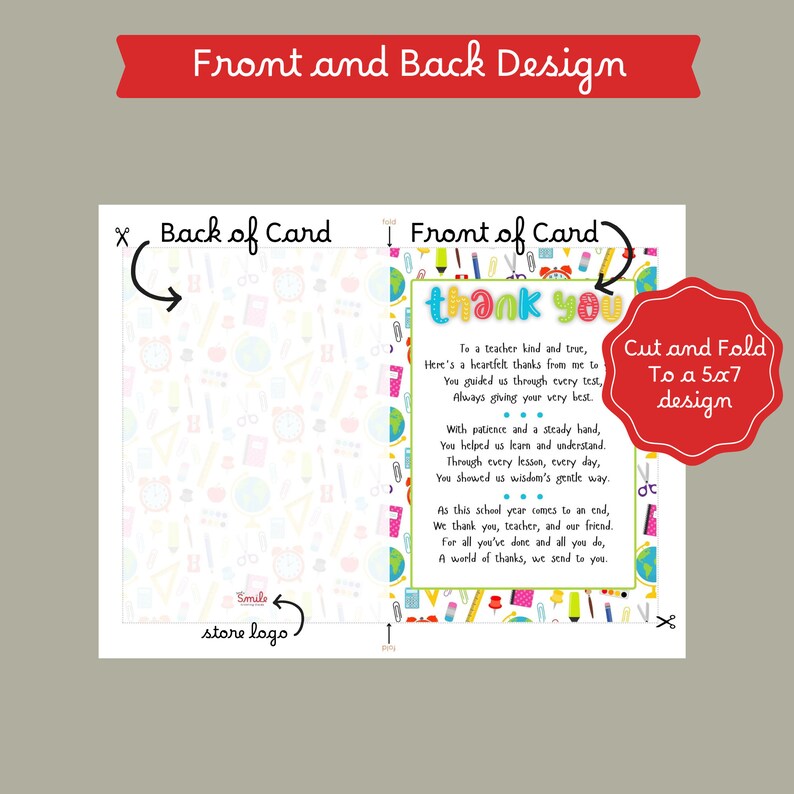 End of School Year Teacher Thank You Card - Etsy