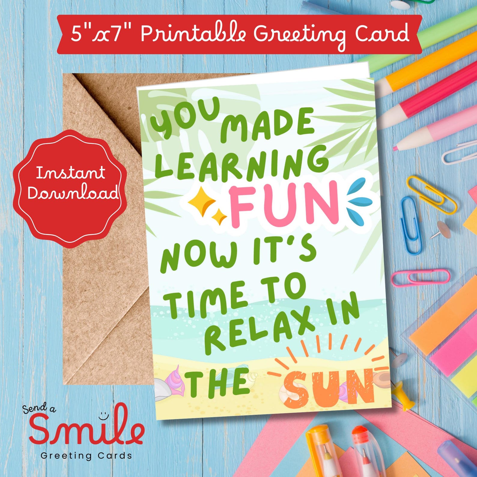 End of Year Teacher Thank You Card: Beach Theme (PDF) - Etsy