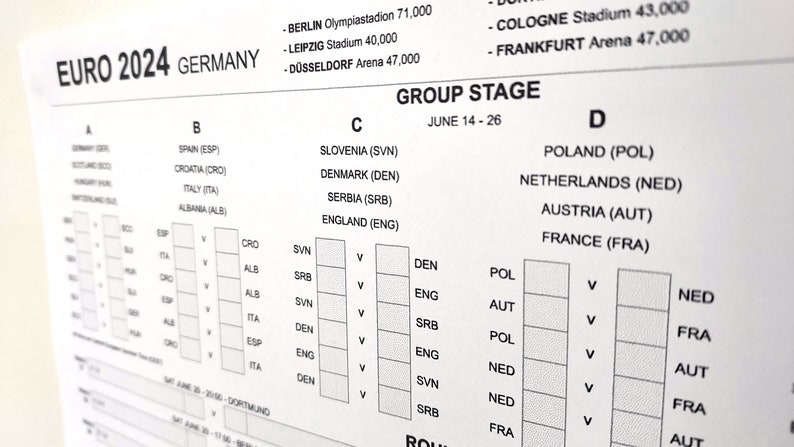 Euro 2024 Printable Wallchart Designed for Black and White Printing at ...