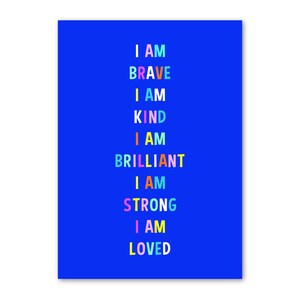 Kids Affirmation Blue Wall Art – I Am Brave Kind Strong Loved Poster ...