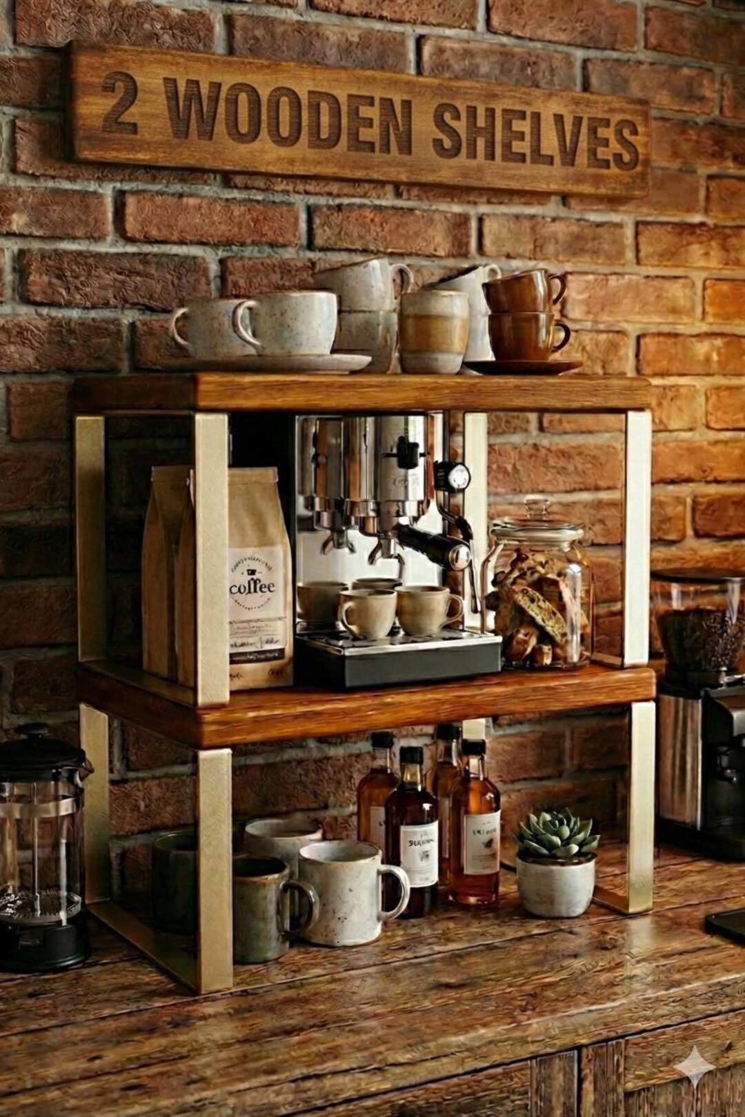 Wooden Cabinet Organizer Shelf, Custom Wood Shelves, Metal-legged Cup ...