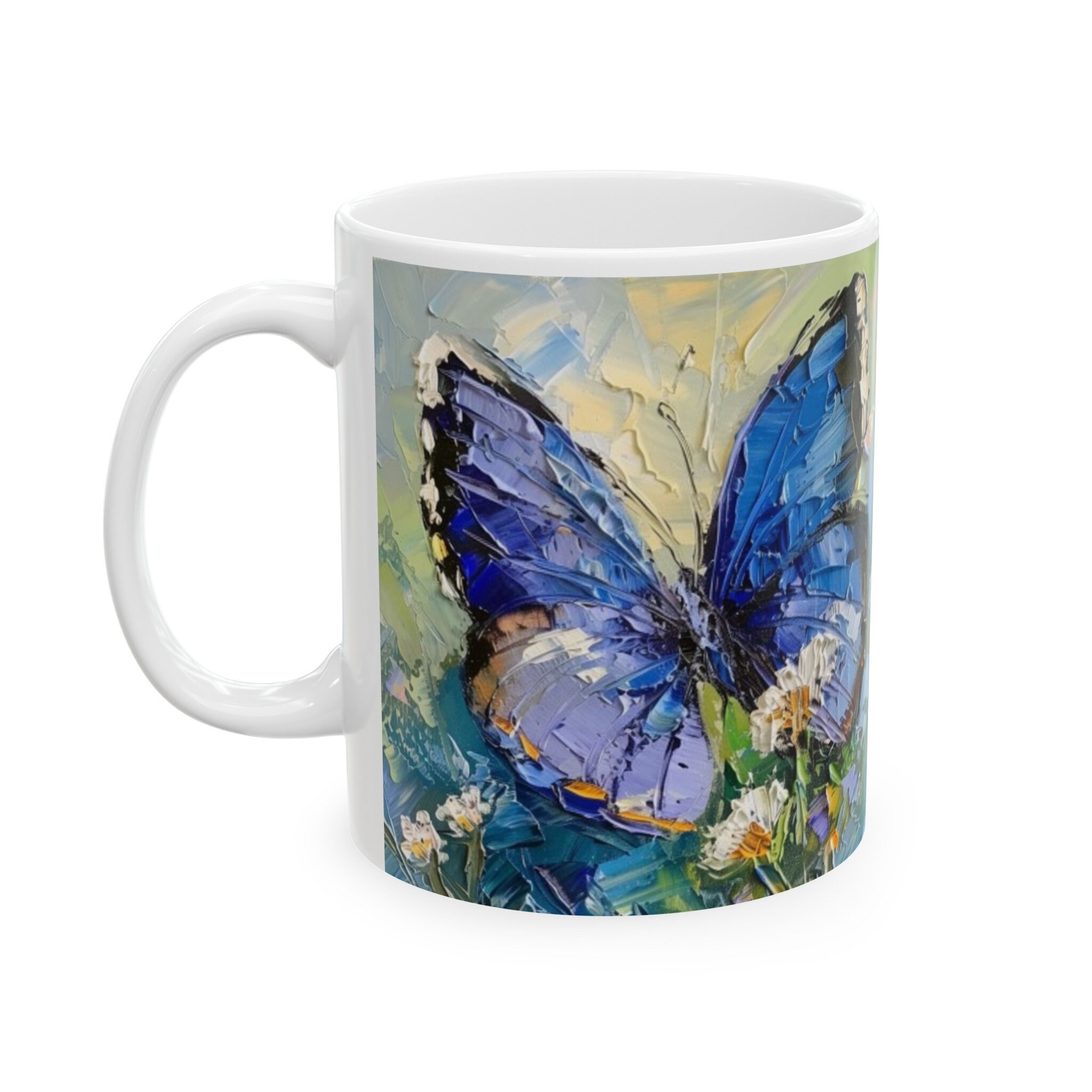 Blue Butterfly Mug Impressionist Painting Style. - Etsy
