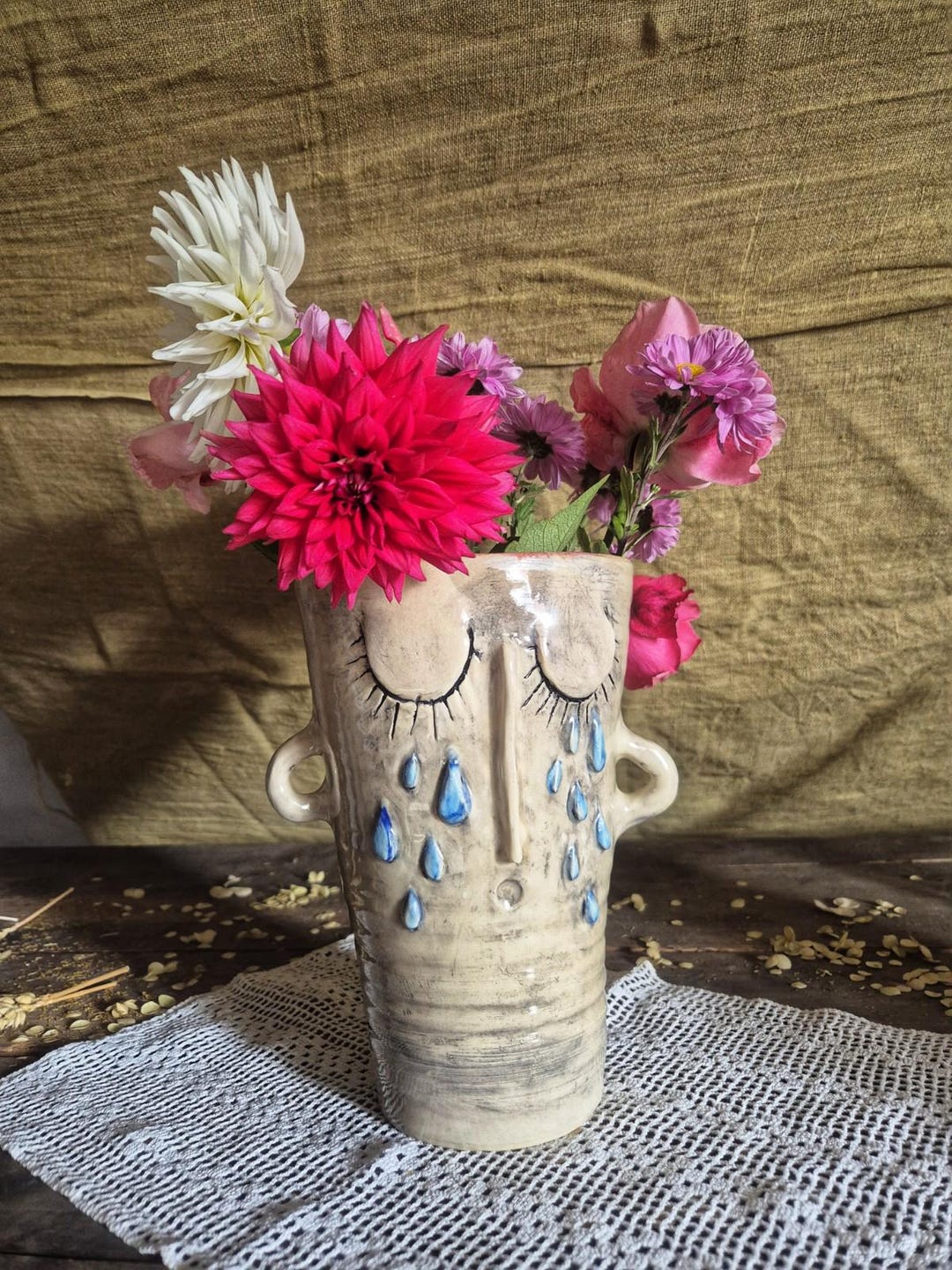 Wheel-thrown & Hand-sculpted Crying Face Planter - Etsy