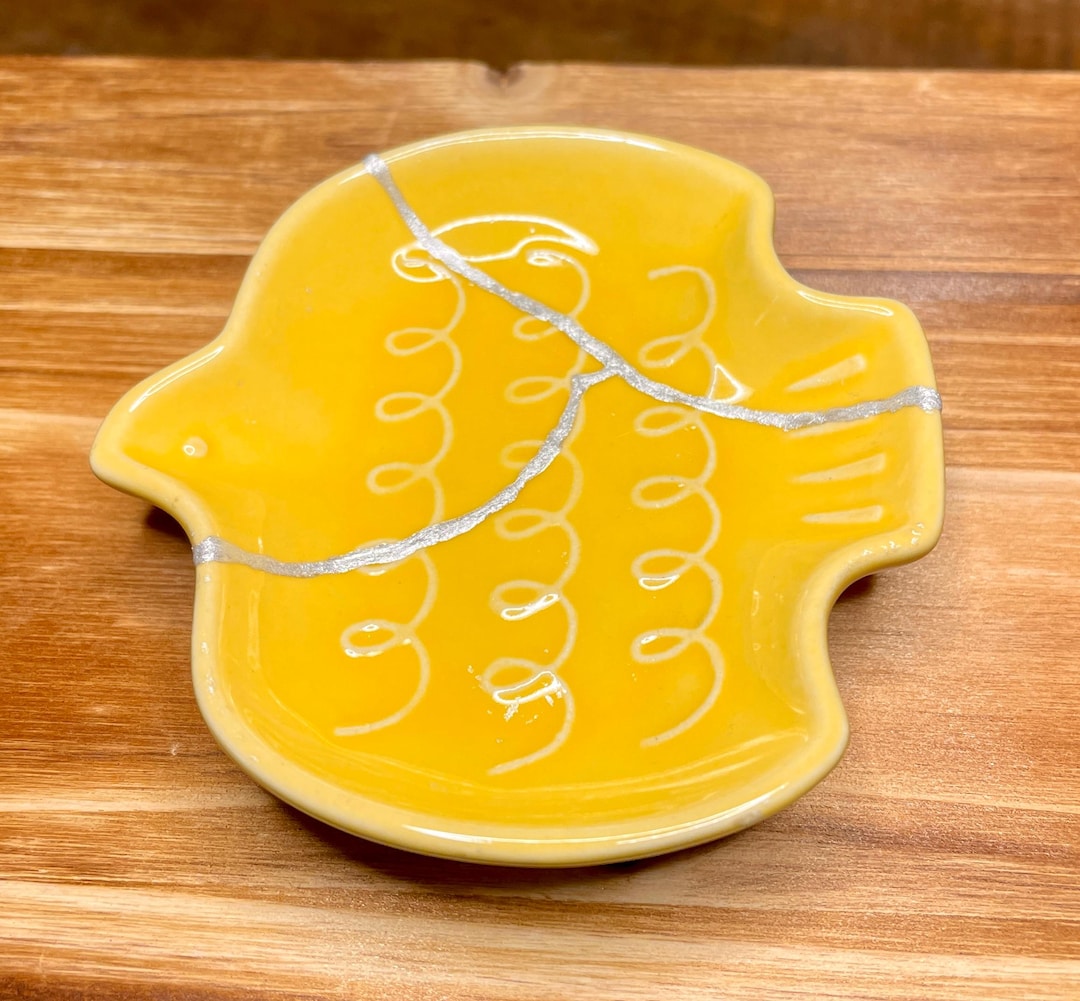 Kintsugi Yellow Ceramic Bird Shaped Dish With Pearl Mica Repair. - Etsy