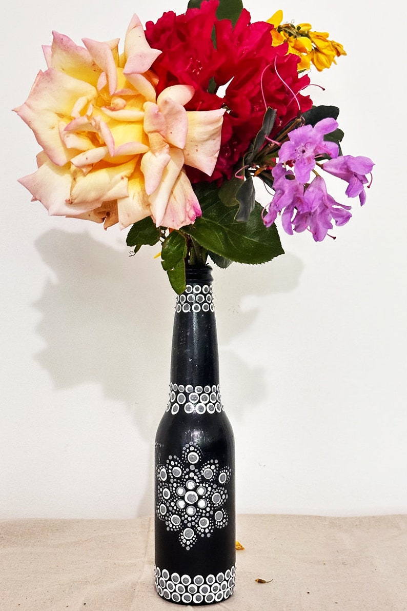 An Elegant Handmade Dot Mandala Art Work Painted Glass Bottle Vase - Etsy