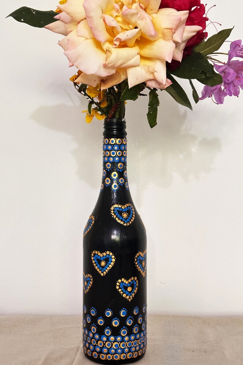 An Elegant Handmade Dot Mandala Art Work Painted Glass Bottle Vase - Etsy