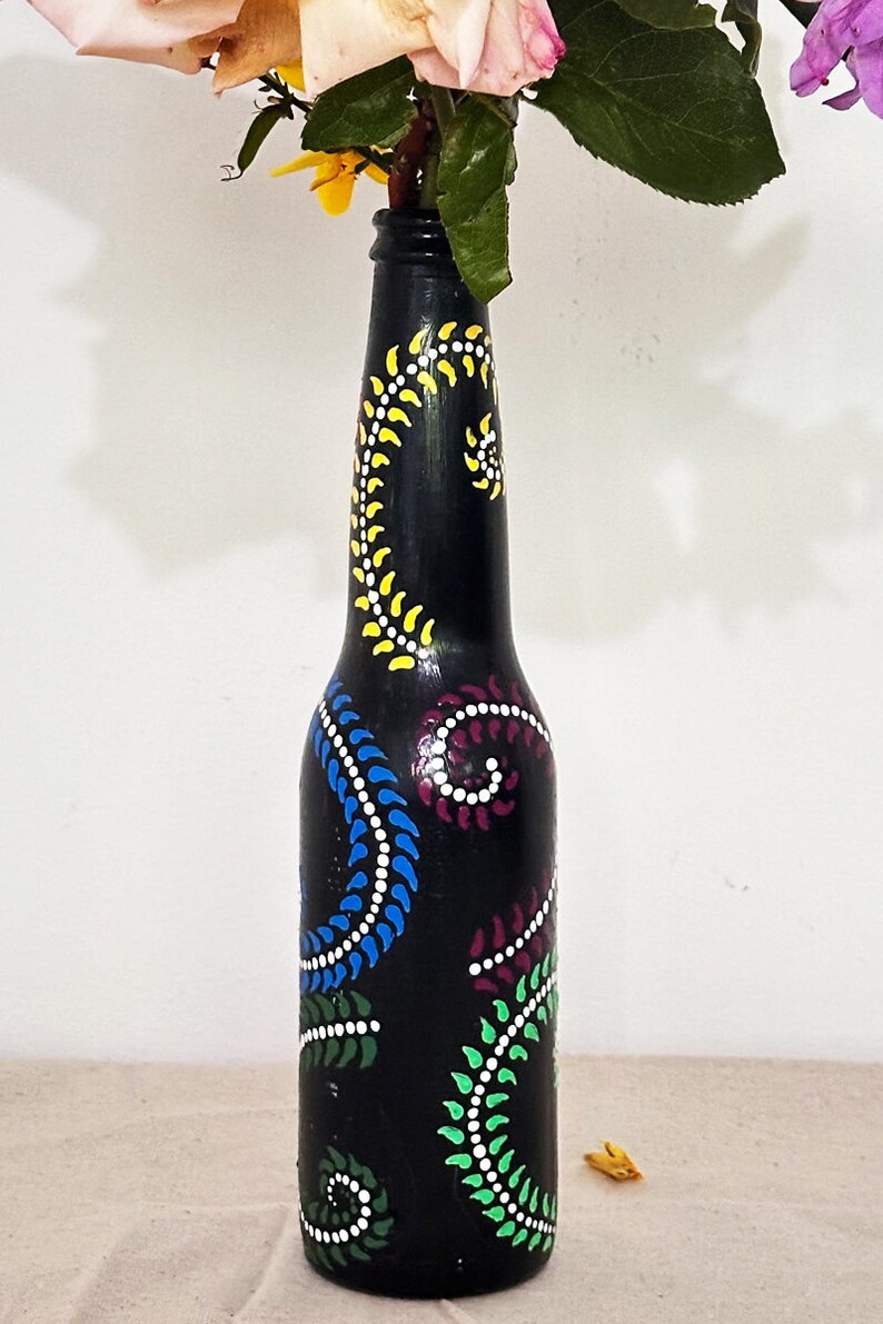 Multicolor Handmade Dot Mandala Art Work Painted Glass Bottle Vase - Etsy