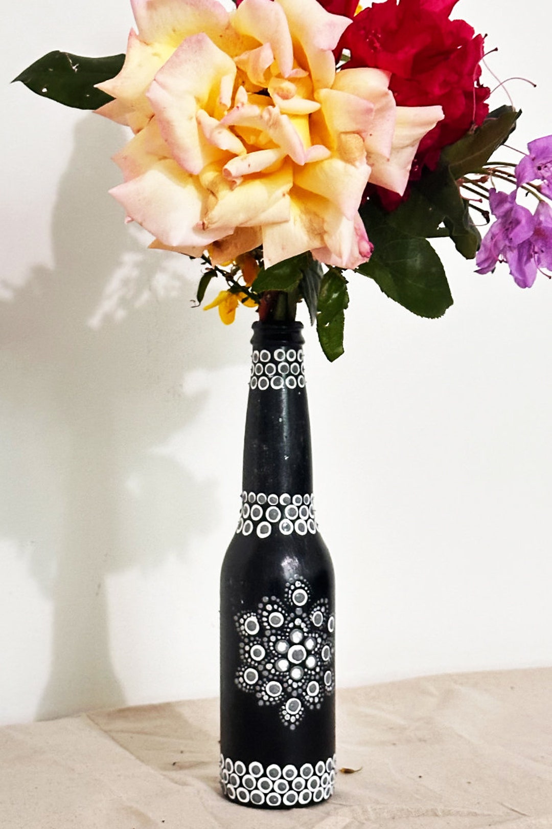 An Elegant Handmade Dot Mandala Art Work Painted Glass Bottle Vase - Etsy