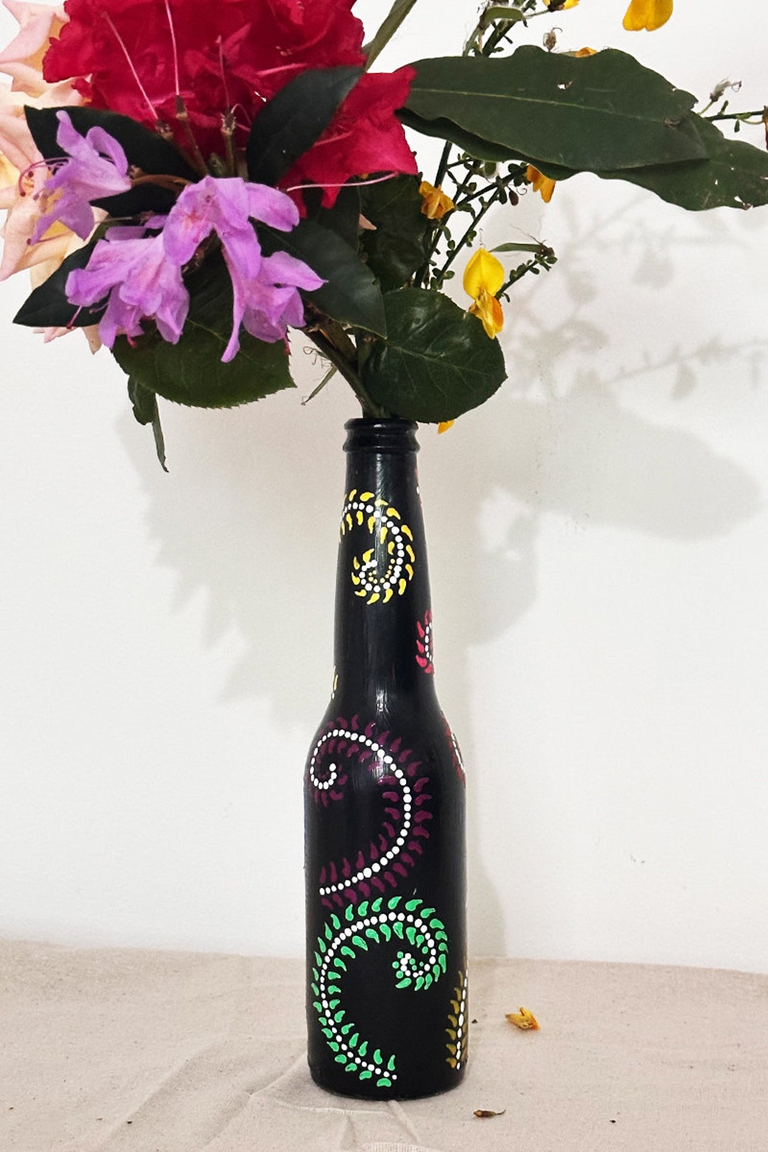Multicolor Handmade Dot Mandala Art Work Painted Glass Bottle Vase - Etsy