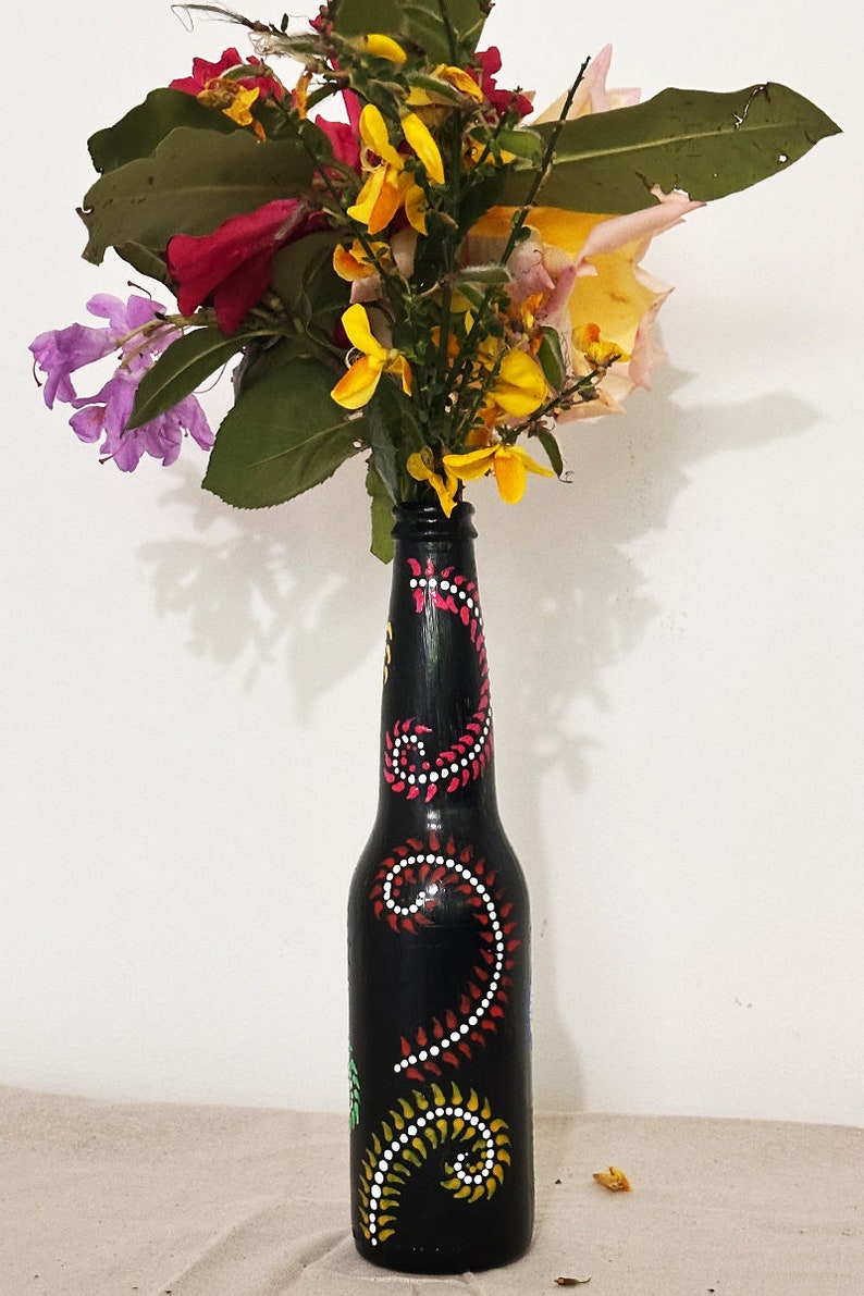 Multicolor Handmade Dot Mandala Art Work Painted Glass Bottle Vase - Etsy