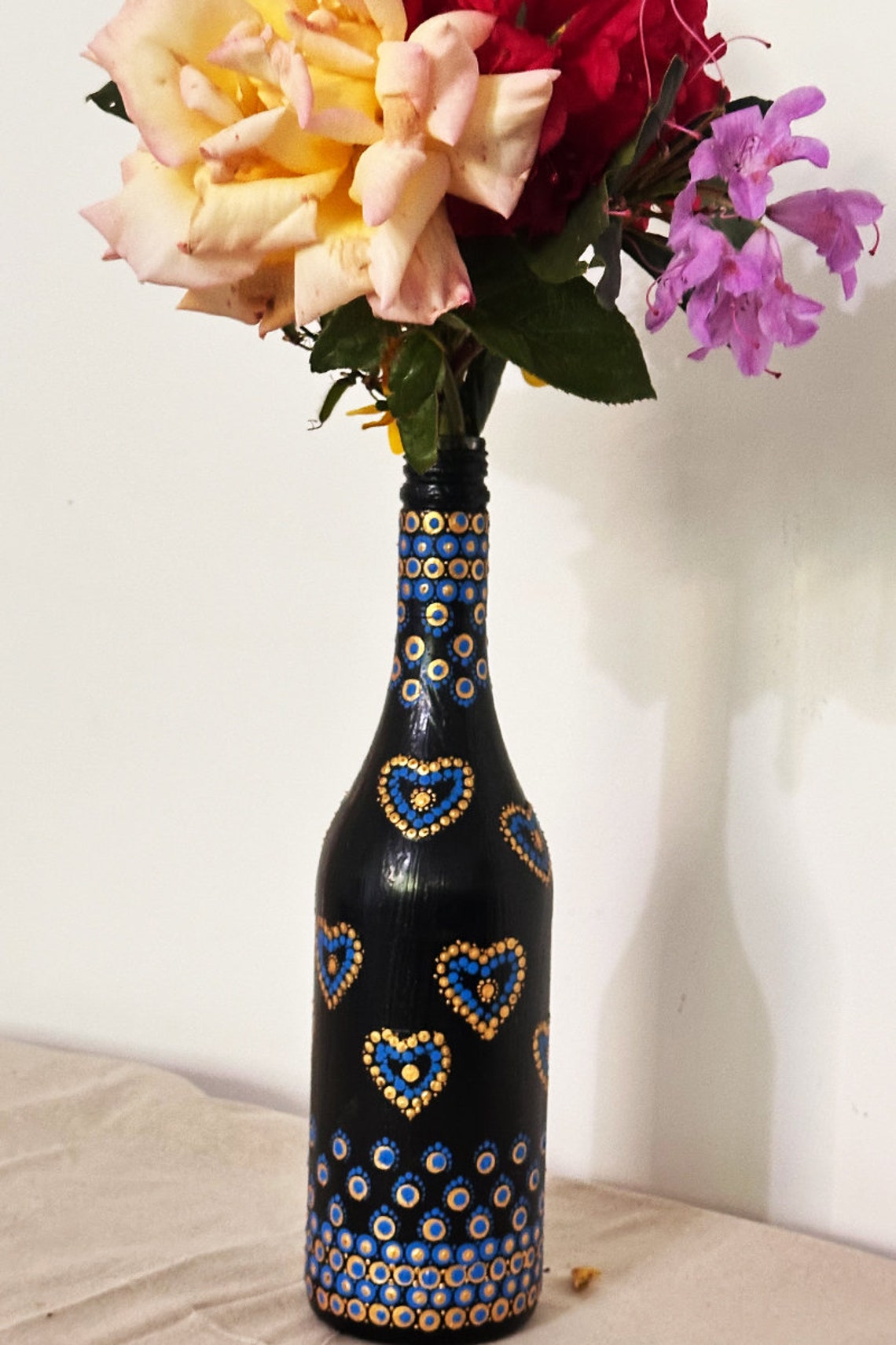 An Elegant Handmade Dot Mandala Art Work Painted Glass Bottle Vase - Etsy
