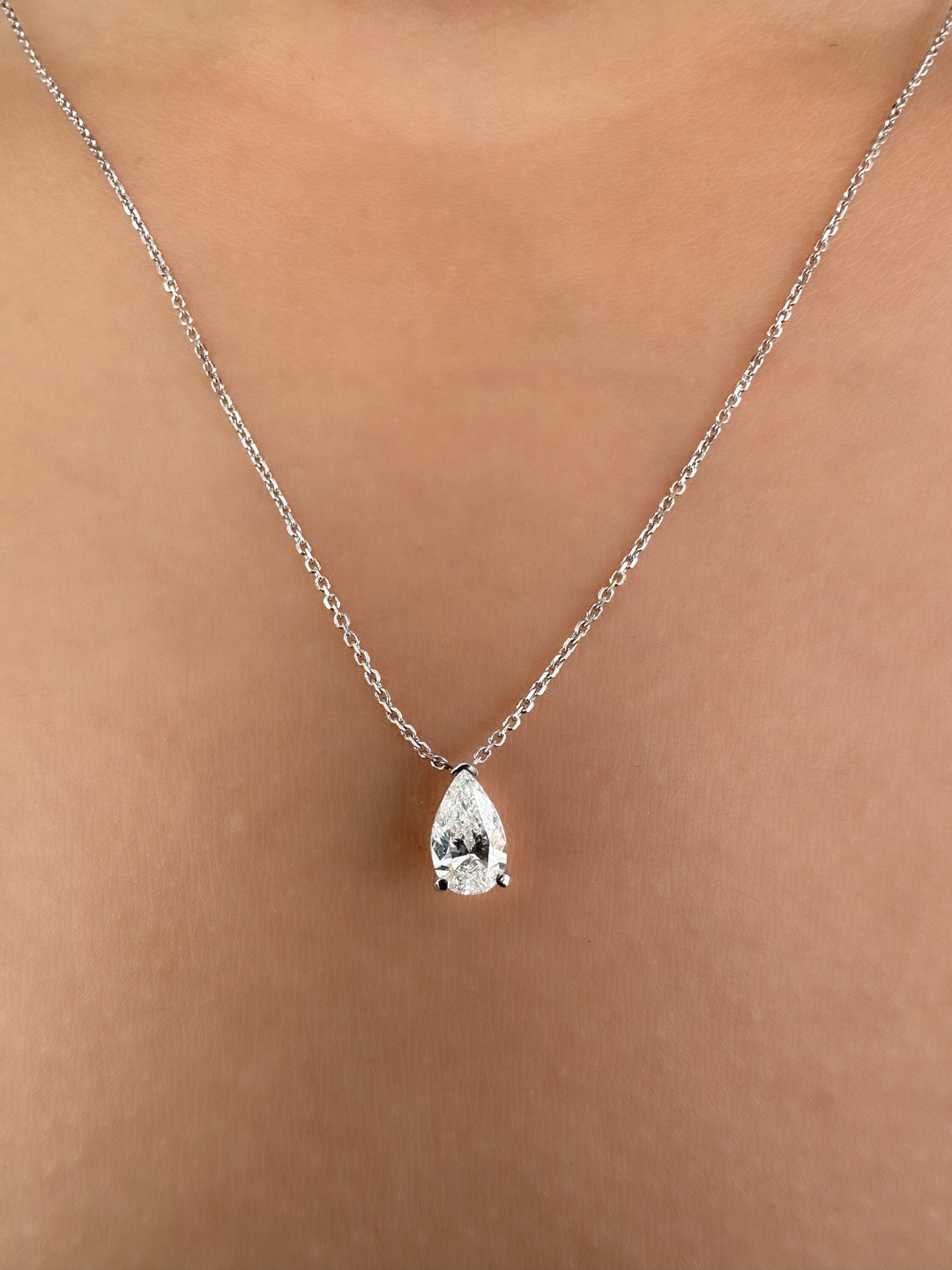 Teardrop Diamond Necklace, 14K Solid Gold Pear Diamond Necklace/pendant ...