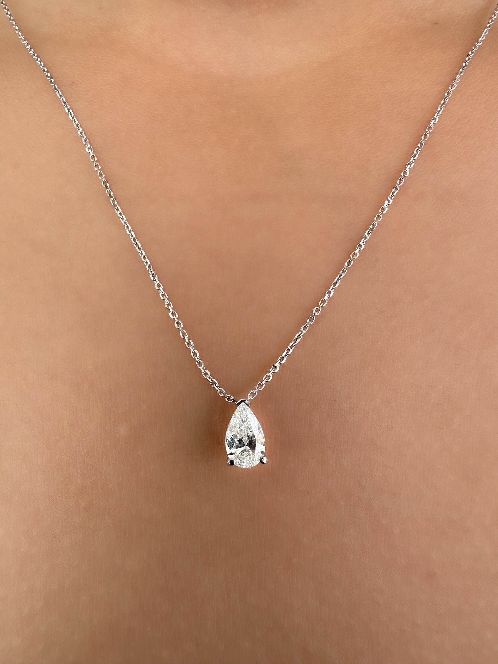 Teardrop Diamond Necklace, 14K Solid Gold Pear Diamond Necklace/pendant ...
