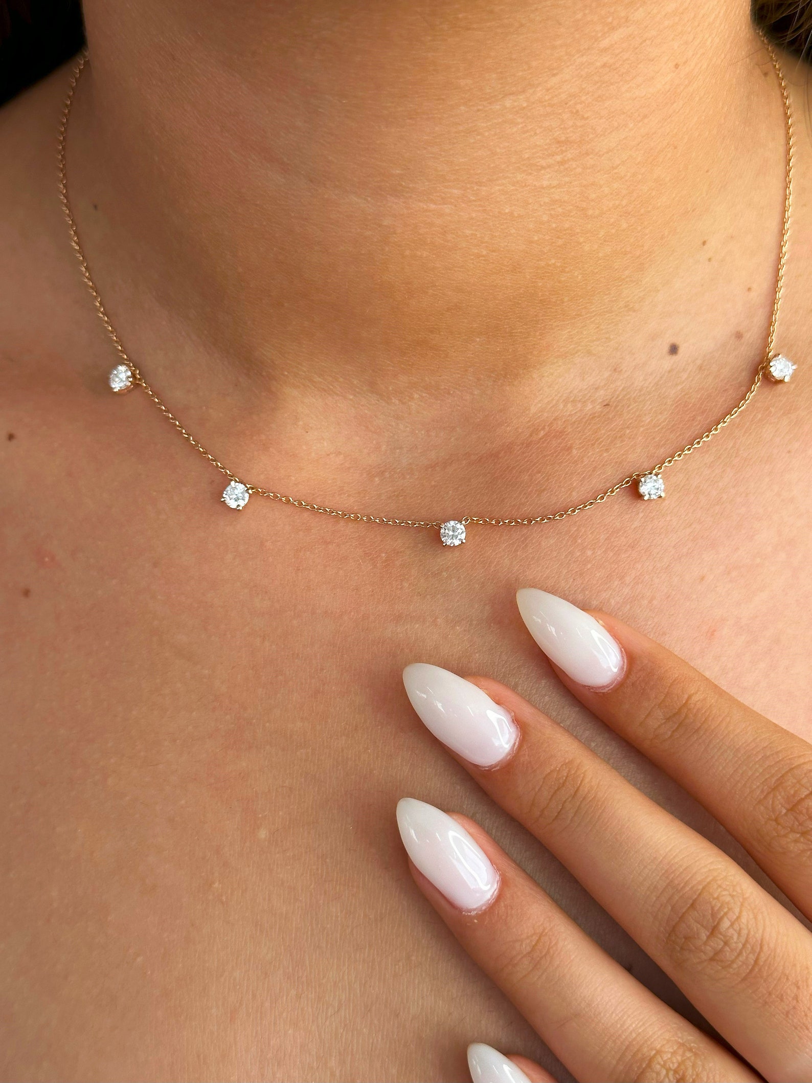 1.25 Ct Diamond Necklace 14K Gold Lab Grown Diamond Necklace, 5 Stone ...