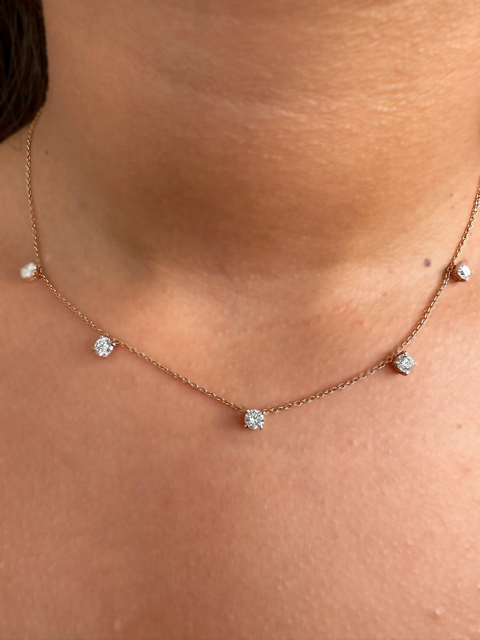 1.25 Ct Diamond Necklace 14K Gold Lab Grown Diamond Necklace, 5 Stone ...