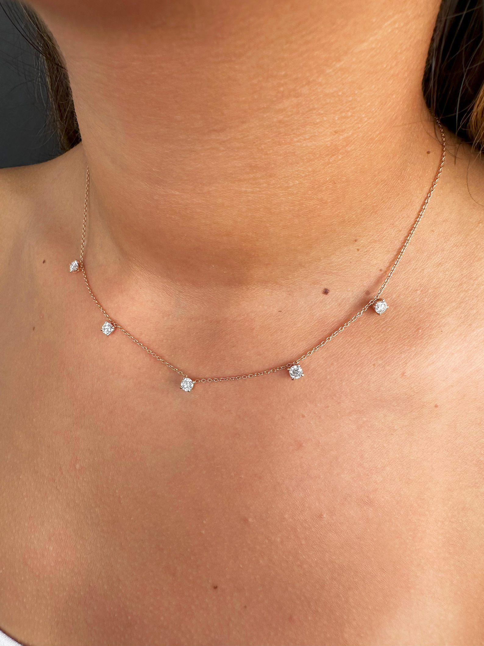 1.25 Ct Diamond Necklace 14K Gold Lab Grown Diamond Necklace, 5 Stone ...