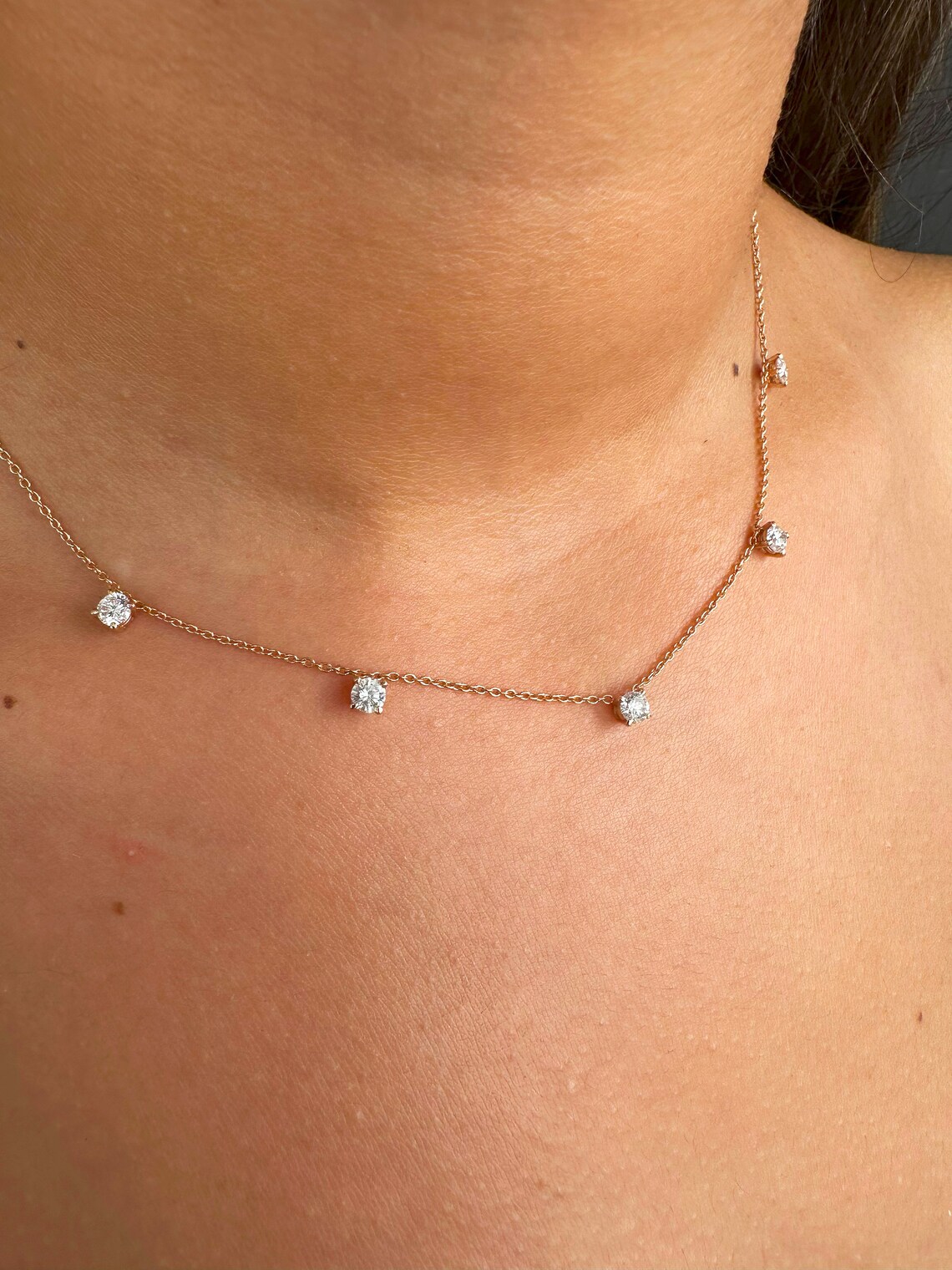 1.25 Ct Diamond Necklace 14K Gold Lab Grown Diamond Necklace, 5 Stone ...