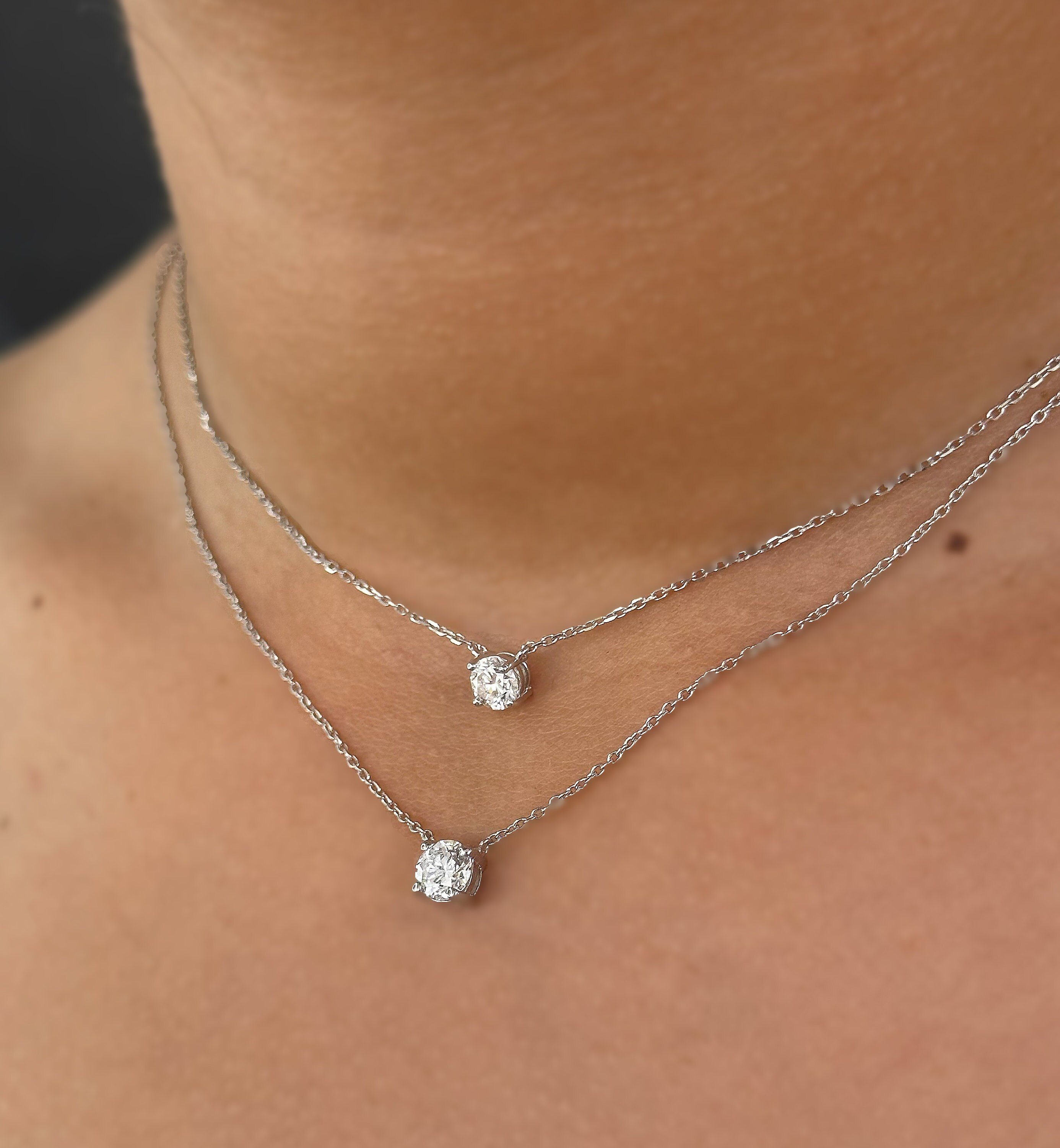 14K Gold Lab Grown Diamond Necklace,attached Diamond on Chain,dainty ...