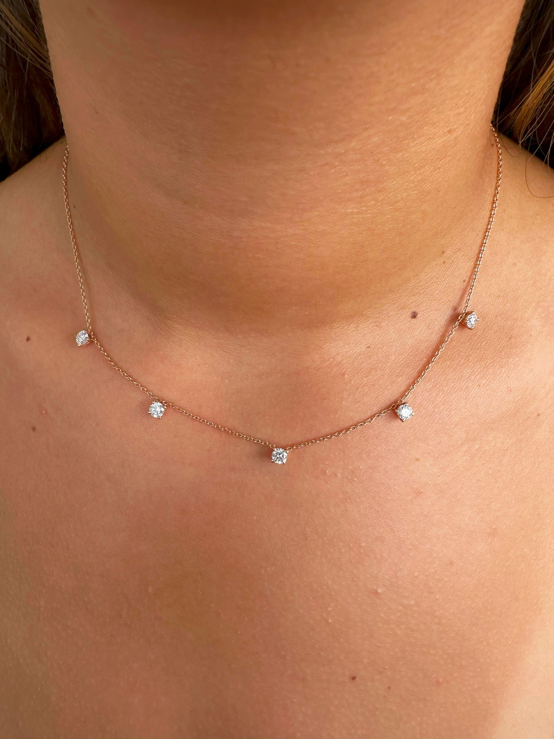 1.25 Ct Diamond Necklace 14K Gold Lab Grown Diamond Necklace, 5 Stone ...