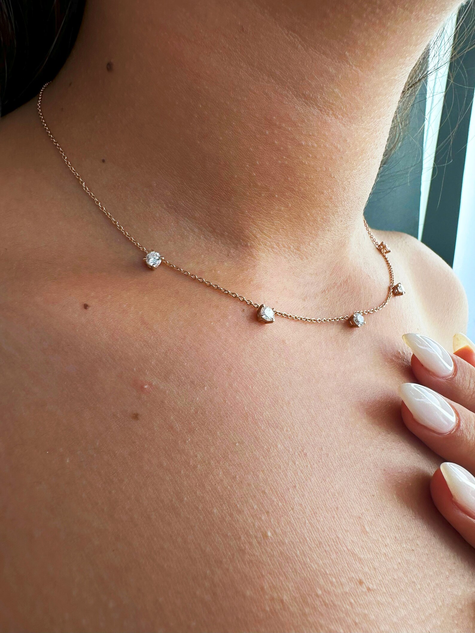 1.25 Ct Diamond Necklace 14K Gold Lab Grown Diamond Necklace, 5 Stone ...