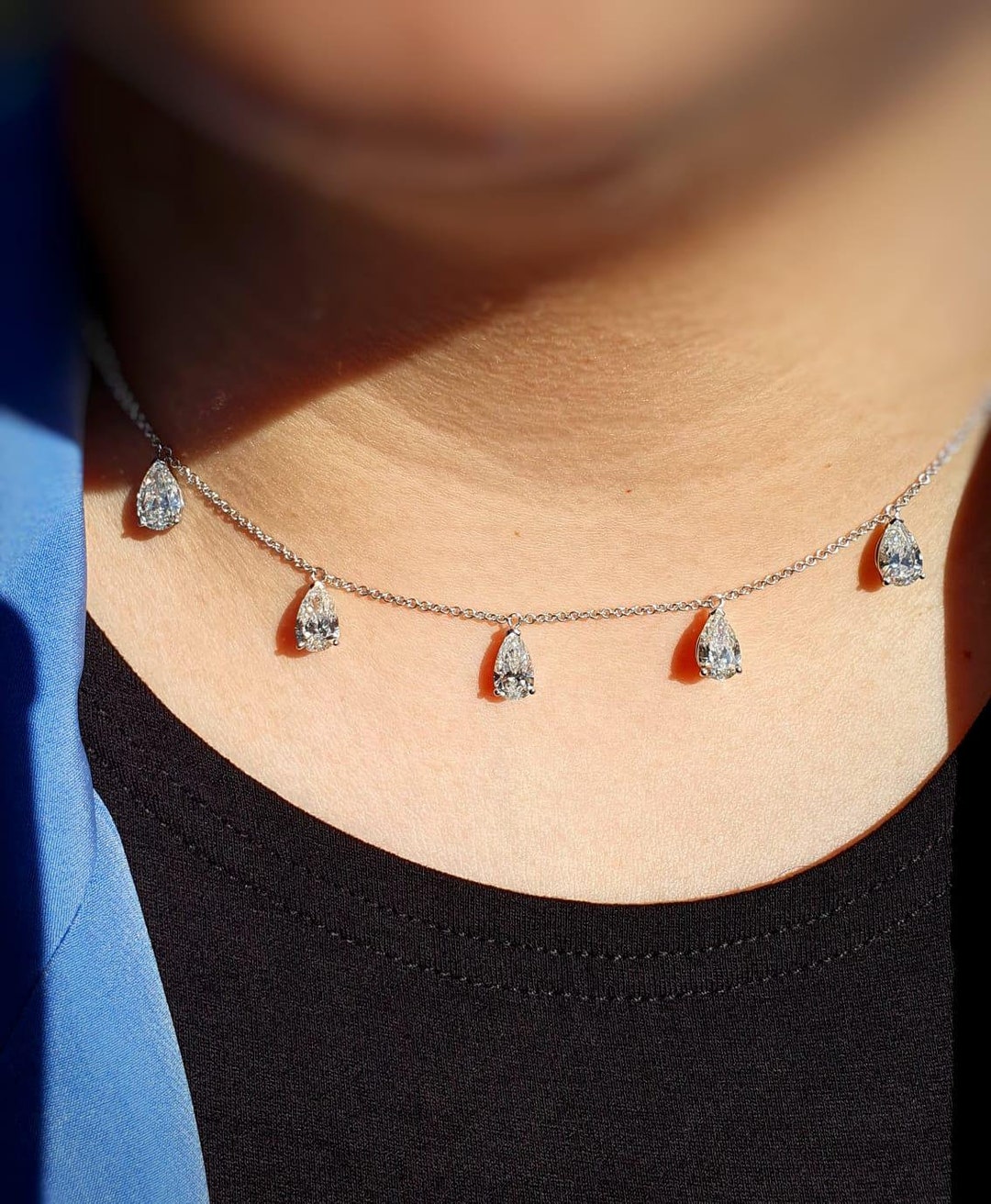 Stunning 5 Ct Pear Diamond Necklace 14K Gold Lab Grown Diamond Necklace ...