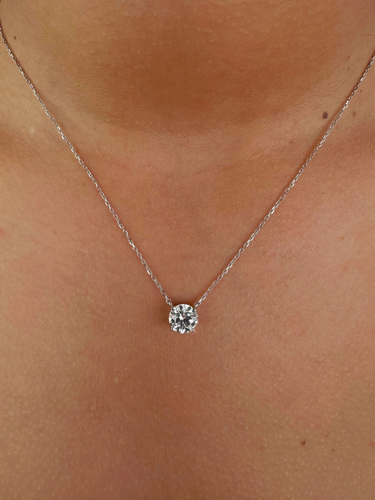 3 Ct Round Lab Created Diamond Necklace,14k Gold Lab Grown Diamond ...