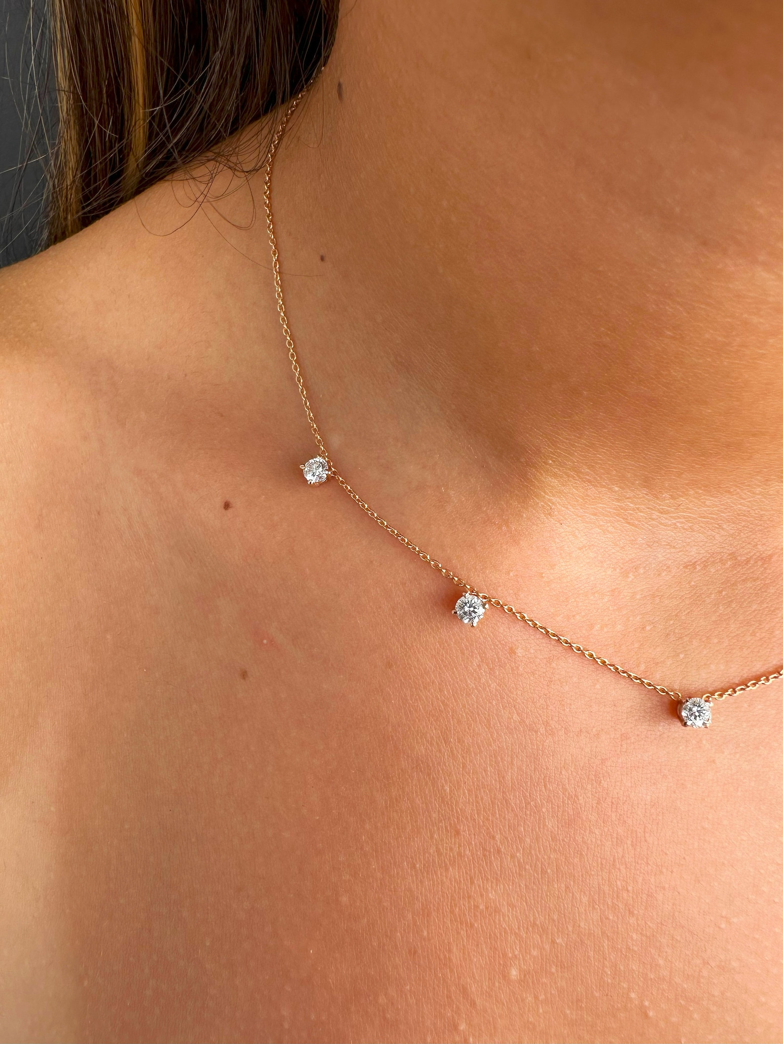 1.25 Ct Diamond Necklace 14K Gold Lab Grown Diamond Necklace, 5 Stone ...