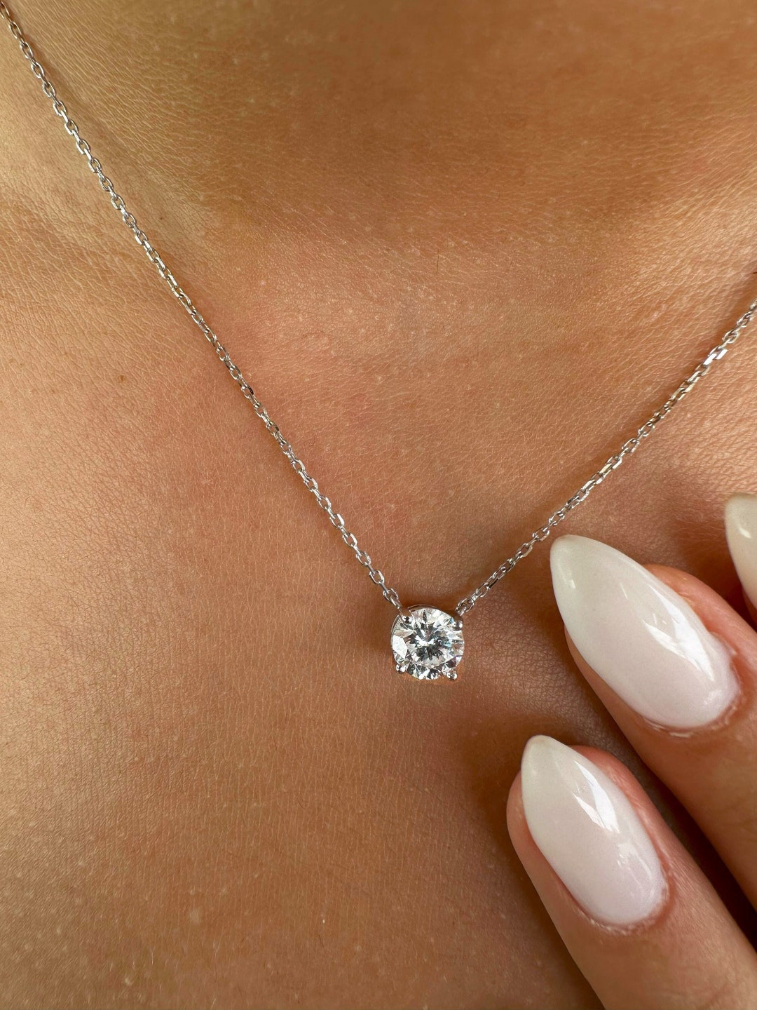 1.5 Ct Round Lab Created Diamond Necklace,14k Gold Lab Grown Diamond ...