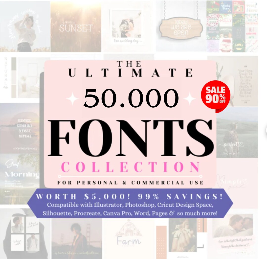 The Ultimate 50 000 Fonts - Font Bundle Ttf Svg Heart Font, Cricut ...